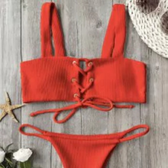 Swim | Ribbed Texture Sexy Lace Up Bathing Suit Nwot | Poshmark